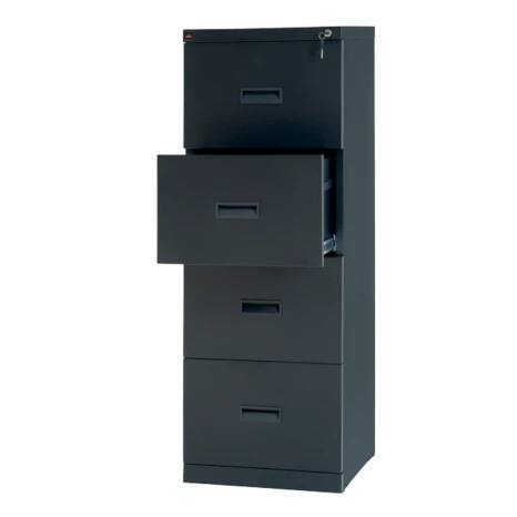 Realspace Knockdown Steel Filing Cabinet with 4 Lockable Drawers 460 x 400 x 1 255 mm Black Viking Direct UK