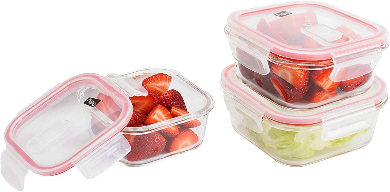 NEO Food Storage GT-3PC 520 ml Red, Clear Set of 7 | Viking Direct UK