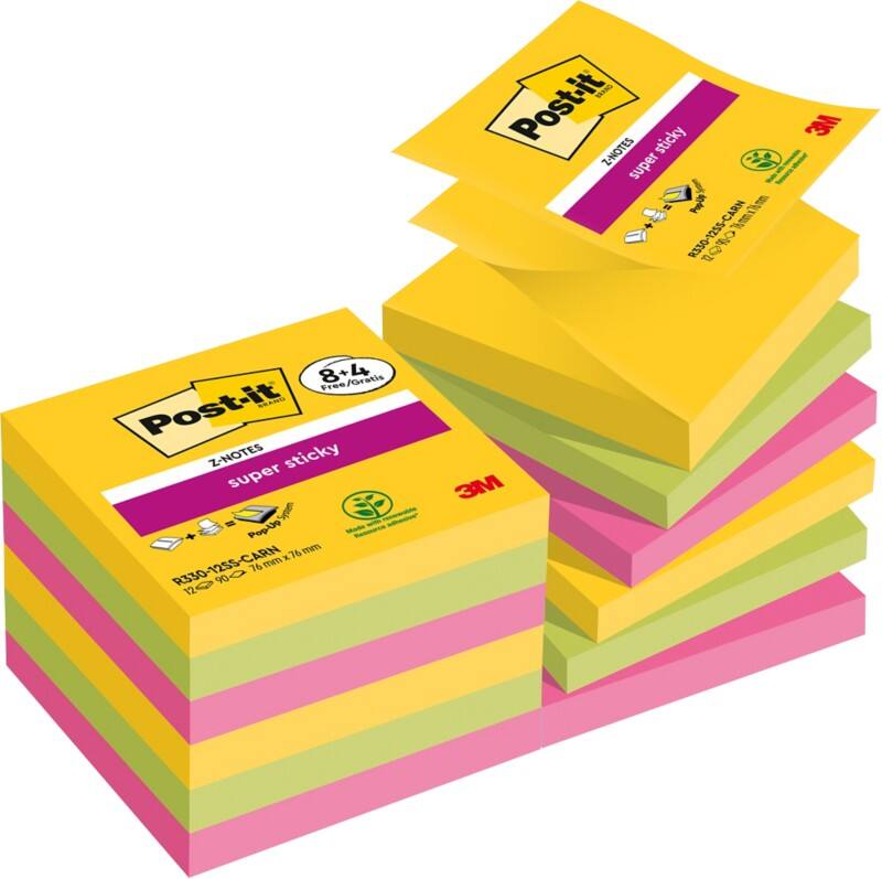 Post-it Super Sticky Z-Notes 76 x 76 mm Carnival Colours 90 Sheets ...