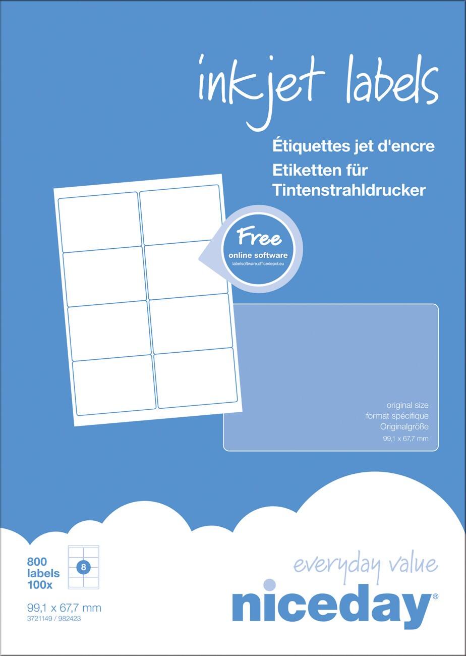 Niceday Inkjet Labels Self Adhesive 99.1 x 67.7 mm White 100 Sheets of ...