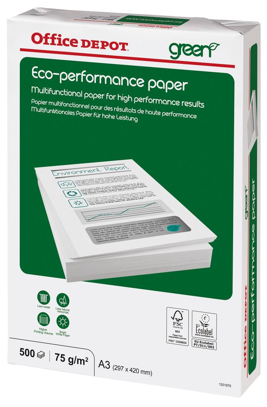 Office Depot Eco-Performance A3 Printer Paper 75 gsm Smooth White 500 ...