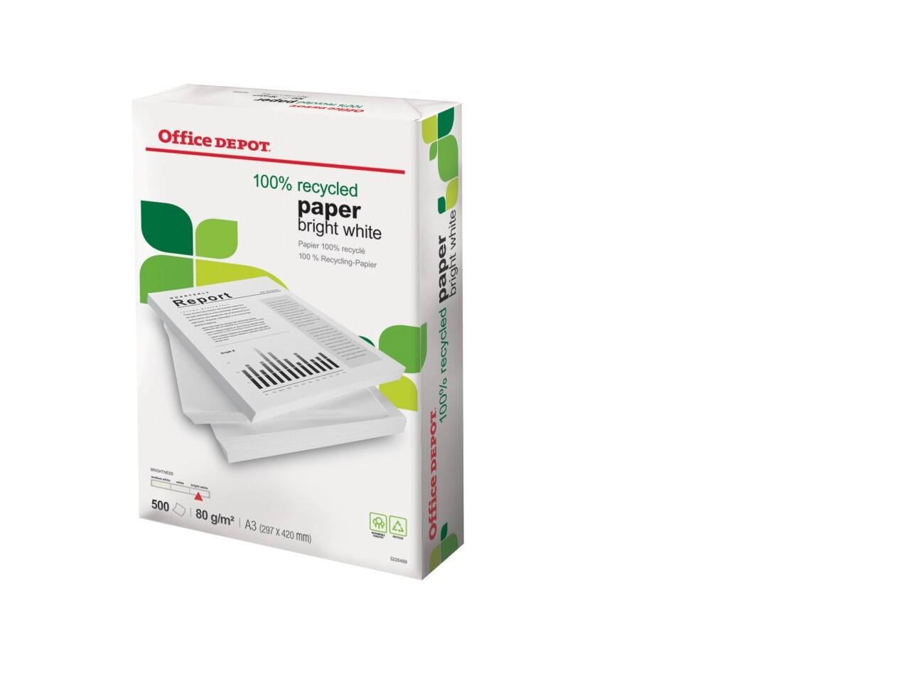 Office Depot 100% Recycled Printer Paper A3 80 gsm White 150 CIE 500 ...