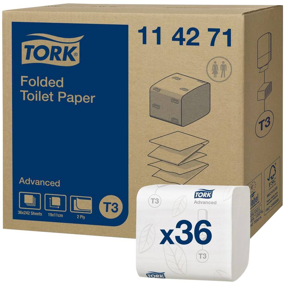 Tork T3 Advanced Toilet Paper 2 Ply 114271 36 Packs of 242 Sheets ...