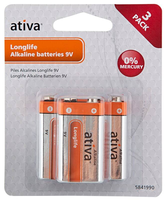 Ativa Alkaline Batteries Longlife LR61 9V Pack of 3 | Viking Direct UK