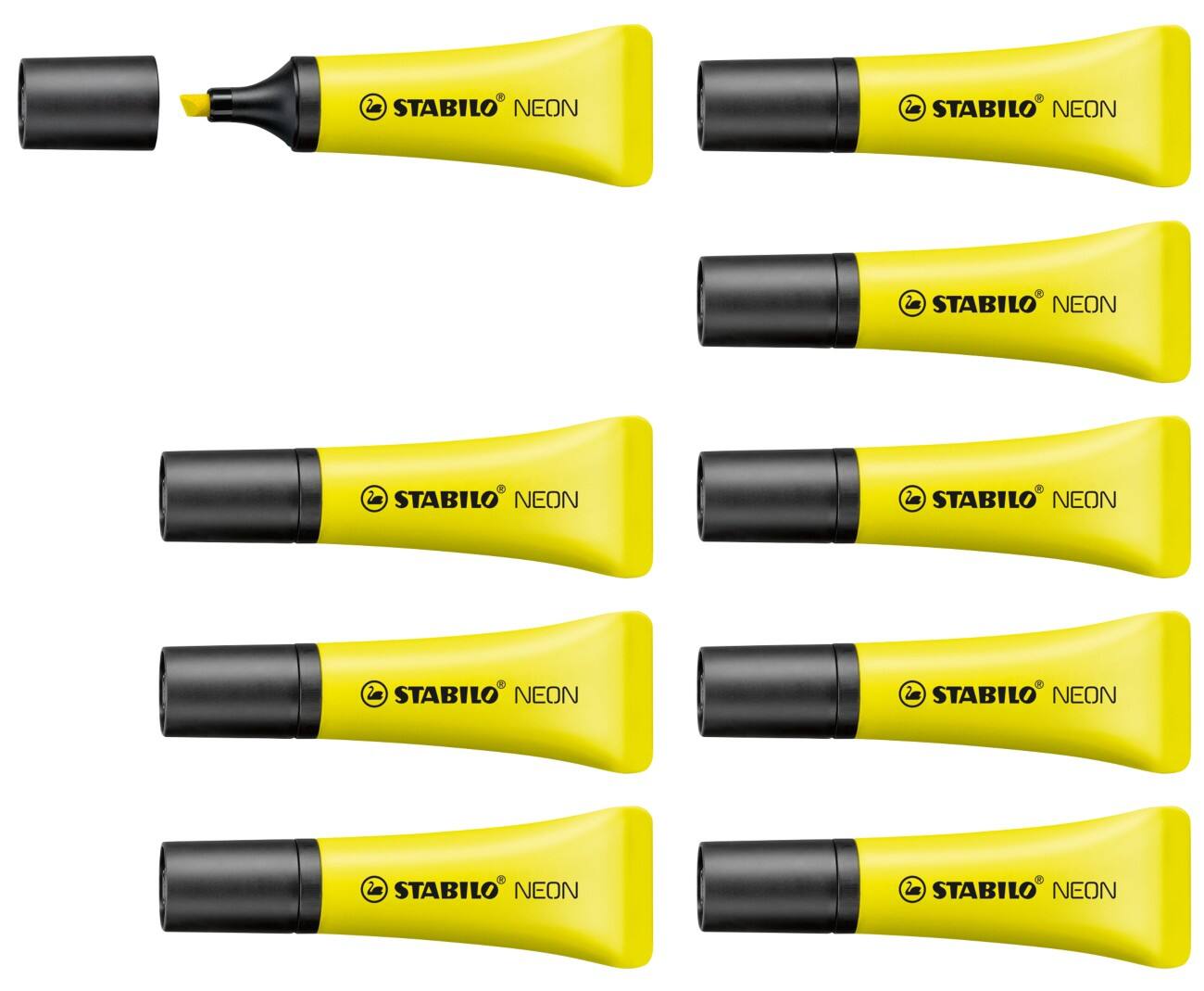 STABILO NEON NEON Highlighter Yellow Medium Chisel 2-5 mm Pack of 10 ...