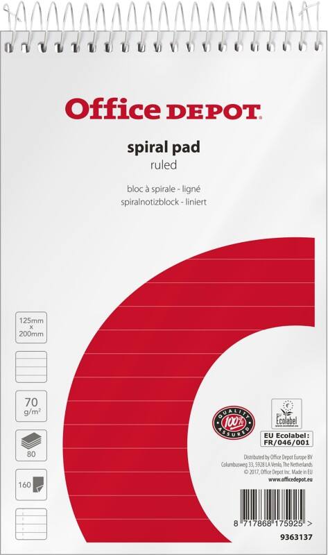 Office Depot Notepad Special format Ruled Spiral Bound Paper Soft Cover ...